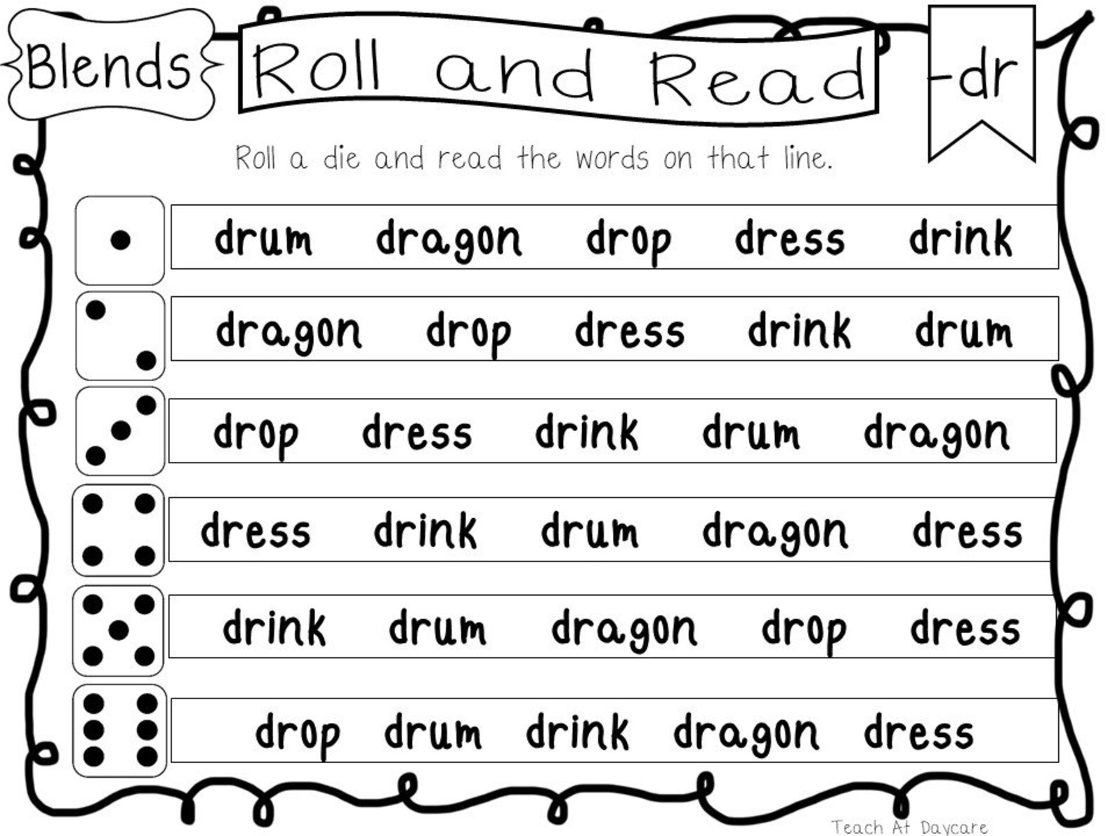 20 Printable Blends Roll and Read Worksheets. Kindergarten-2nd | Etsy