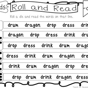 20 Printable Blends Roll and Read Worksheets. Kindergarten-2nd Grade ...