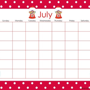 12 Printable 8 Inch by 10 Inch Blank Candy Themed Monthly Calendars ...
