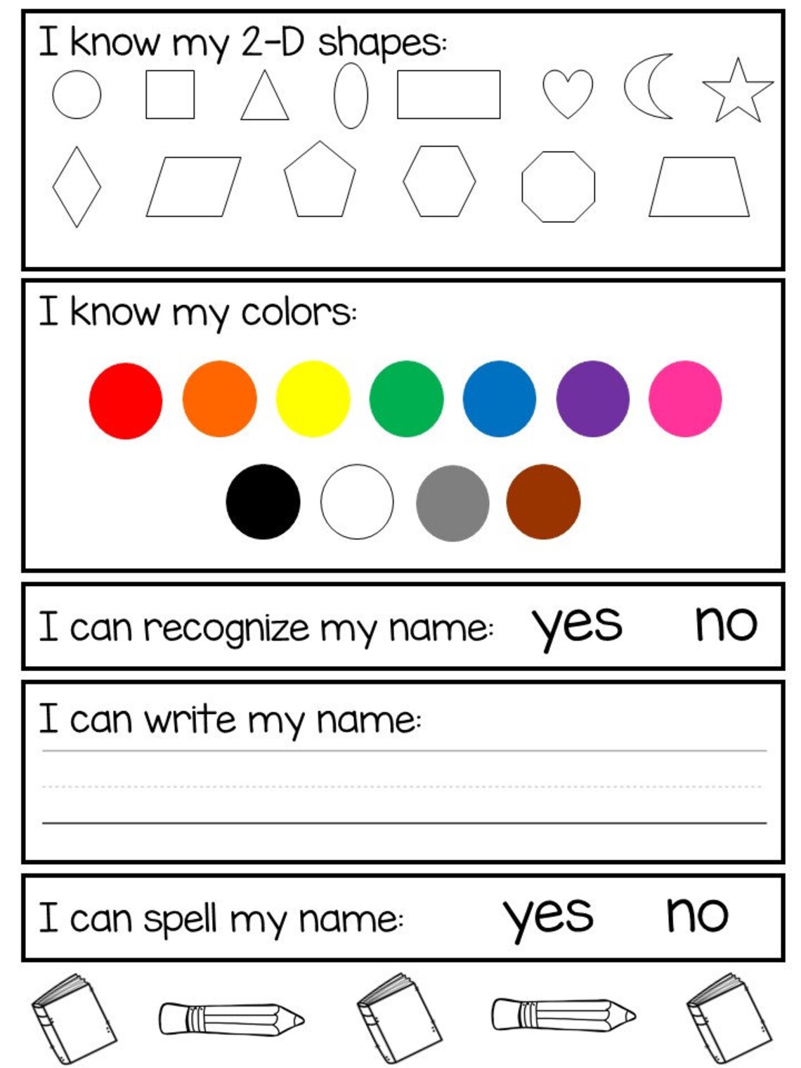 Printable Preschool Assessment Worksheets. - Etsy