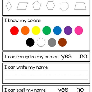 Printable Preschool Assessment Worksheets. - Etsy