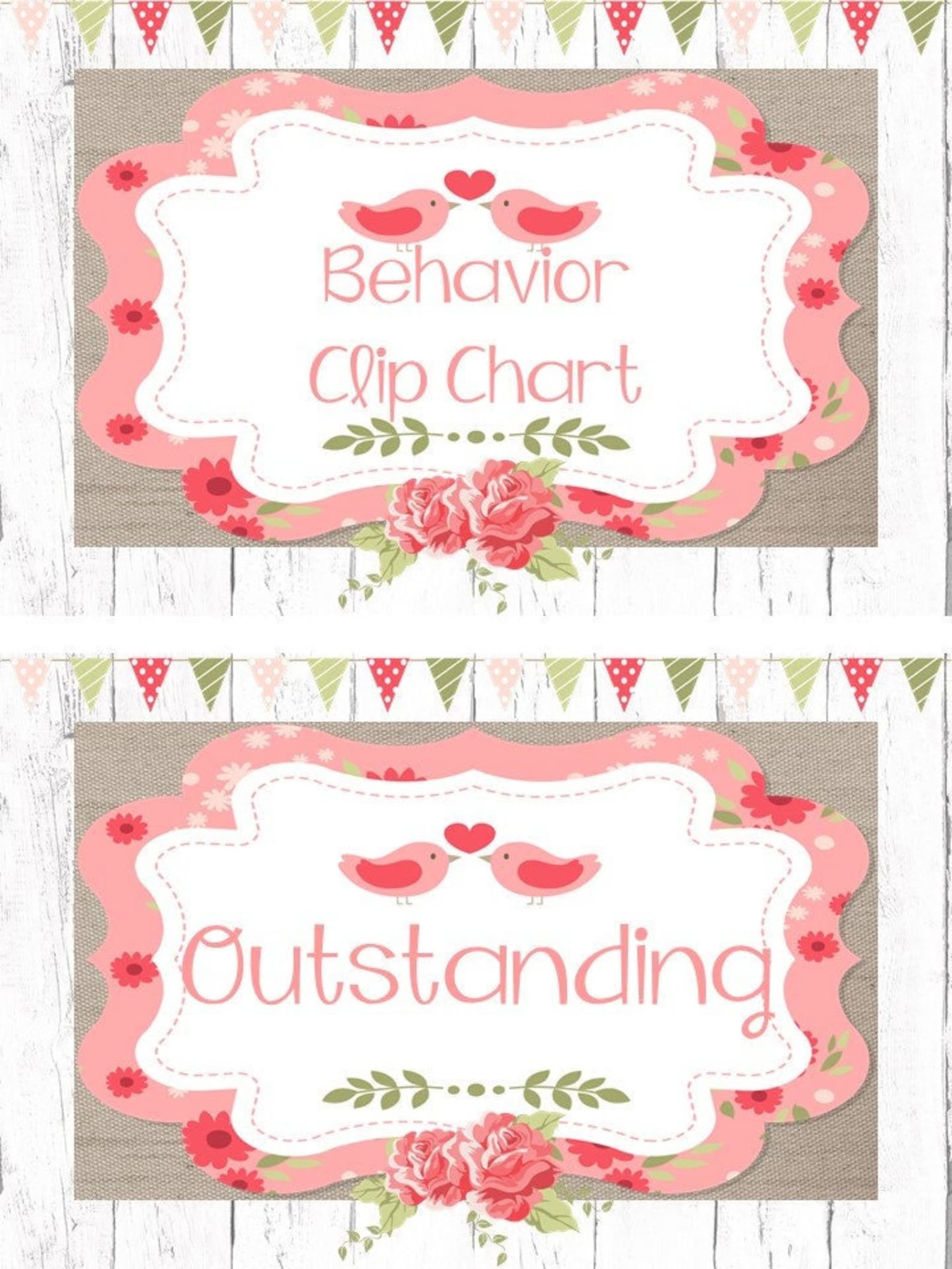 8 Printable Shabby Chic Design Preschool Behavior Clip Chart - Etsy