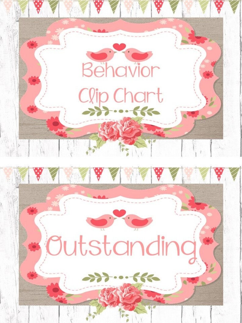 8 Printable Shabby Chic Design Preschool Behavior Clip Chart - Etsy