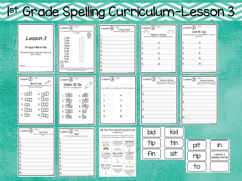 1st Grade Spelling Curriculum Unit. 38 Weekly Lessons. Prints 570 Pages ...