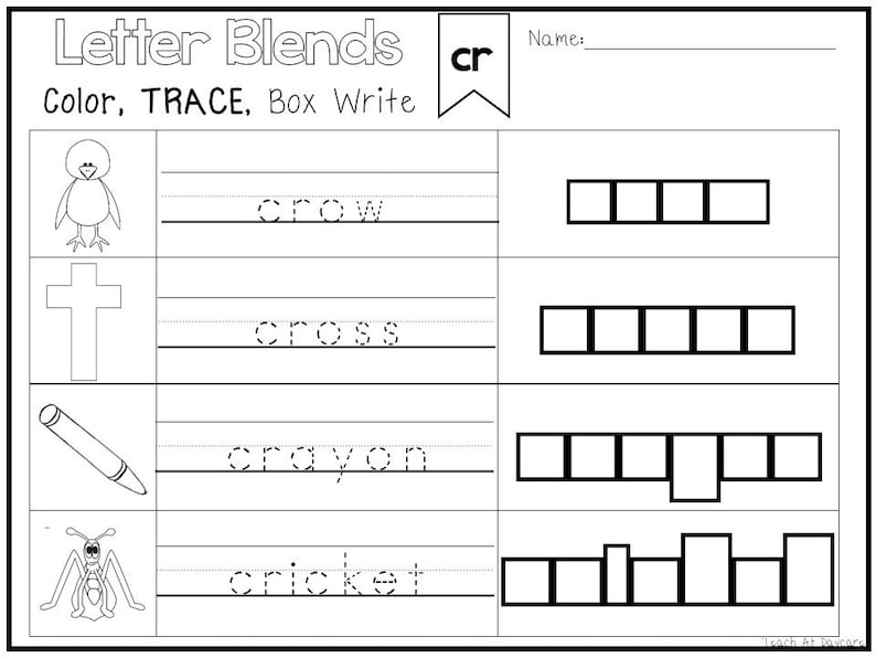 40 Printable Blends Color, Trace, and Box Write Worksheets ...