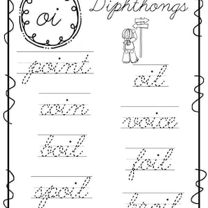 10 Printable Cursive Diphthongs Trace the Word Worksheets. Kindergarten ...