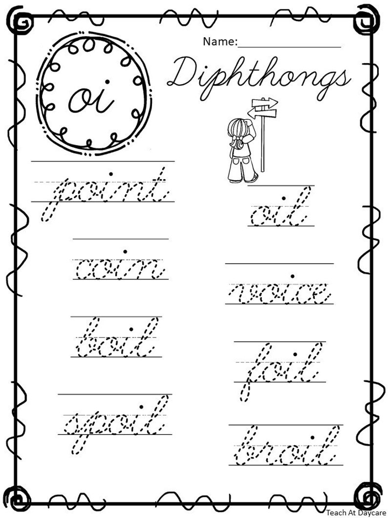 10 Printable Cursive Diphthongs Trace the Word Worksheets. | Etsy