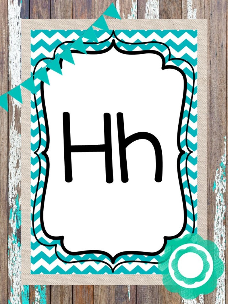 26 Printable Rustic and Teal Alphabet Posters. 8x10 Classroom | Etsy