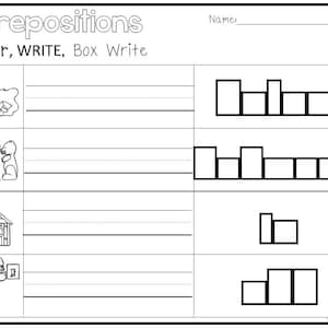 8 Printable Prepositions Color, Trace, Box Write Worksheets. 1st-2nd ...