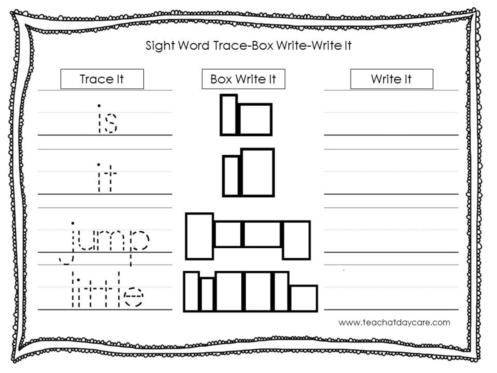 10 Printable Dolch Pre-primer Sight Words Trace It Box Write | Etsy