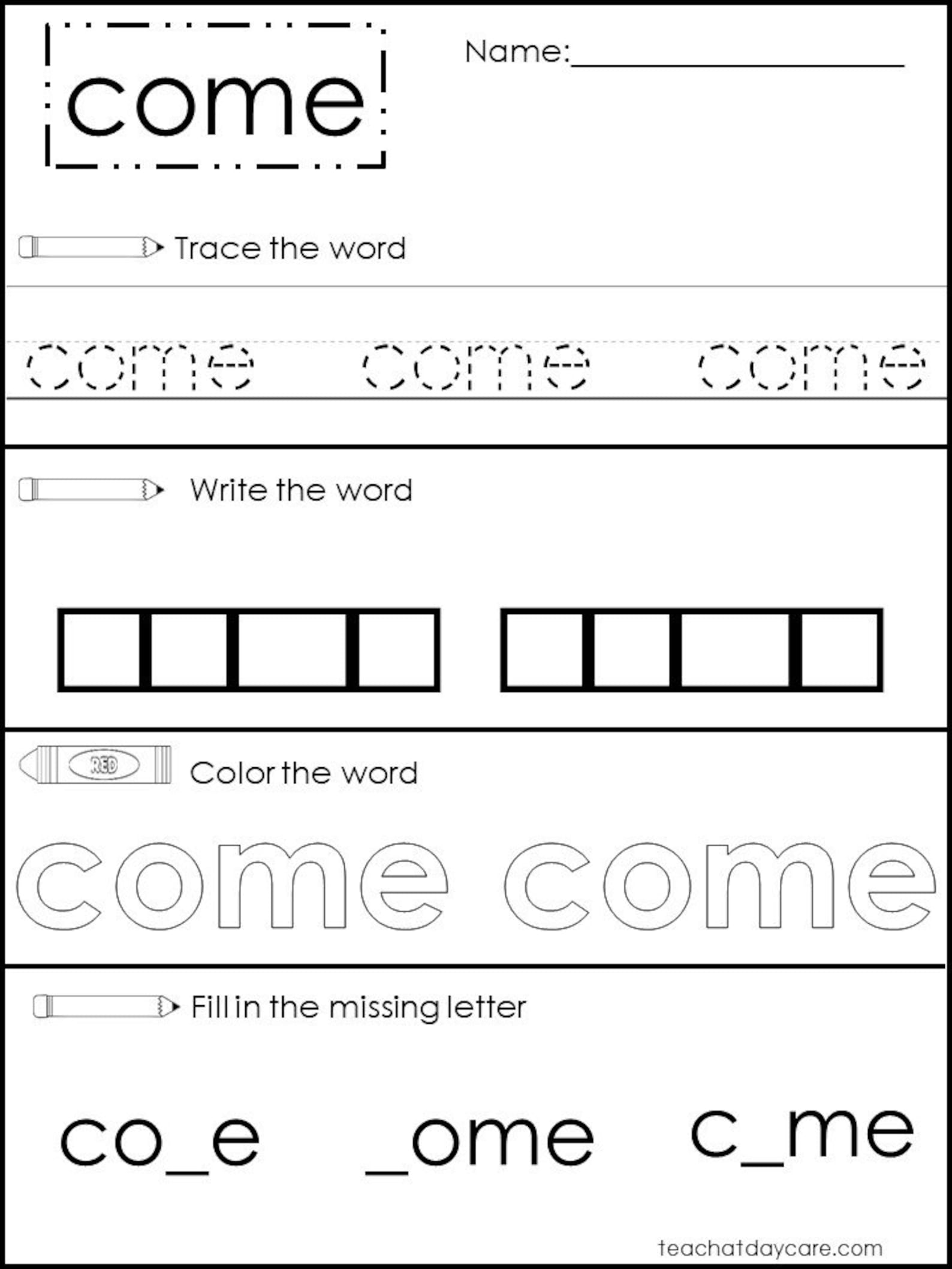 40 Printable Dolch Pre-Primer Word Work Worksheets. | Etsy