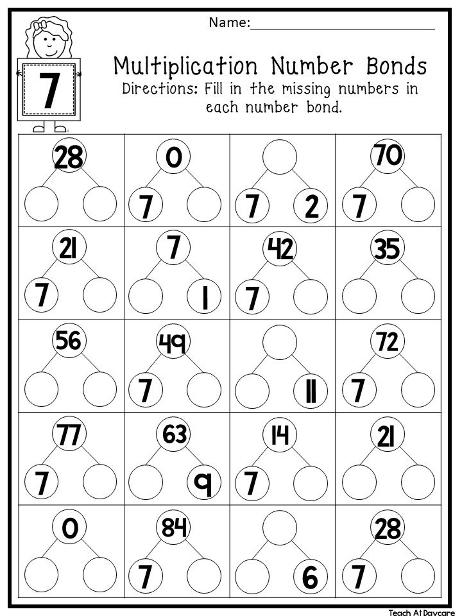 12 Printable Multiplication Number Bonds Worksheets. Numbers 1-12. 1st ...