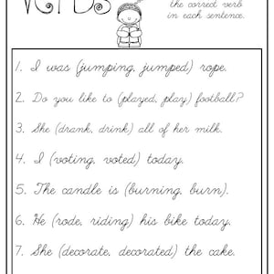 10 Printable Cursive Choose the Correct Verb Worksheets. 1st-2nd Grade ...