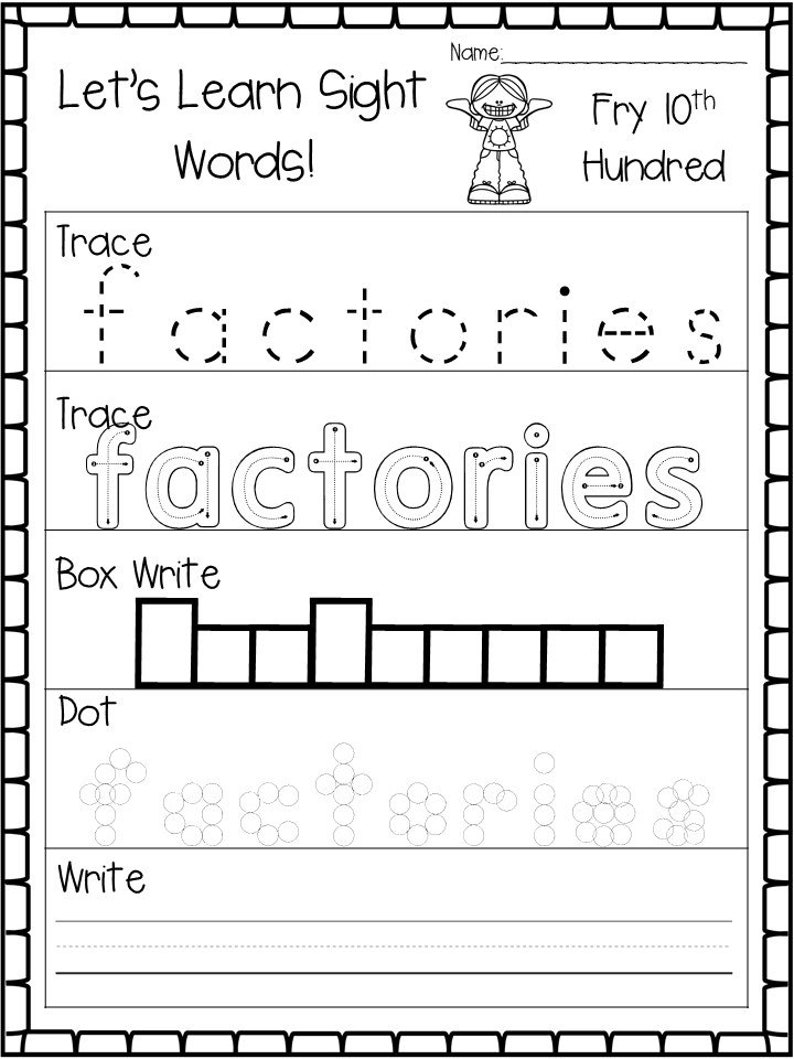 100 Printable Let's Learn Fry 10th Hundred Sight Words | Etsy