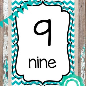20 Printable Rustic and Teal Themed Numbers Posters. Numbers 1-20 ...