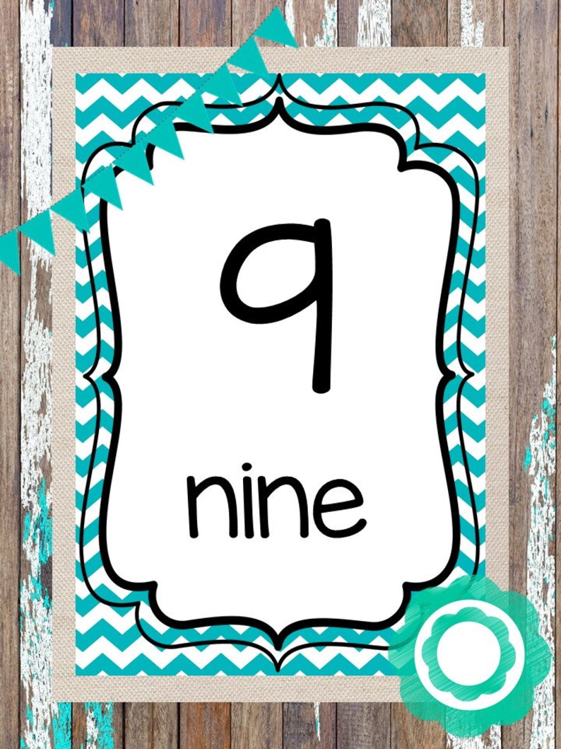 20 Printable Rustic and Teal Themed Numbers Posters. Numbers | Etsy