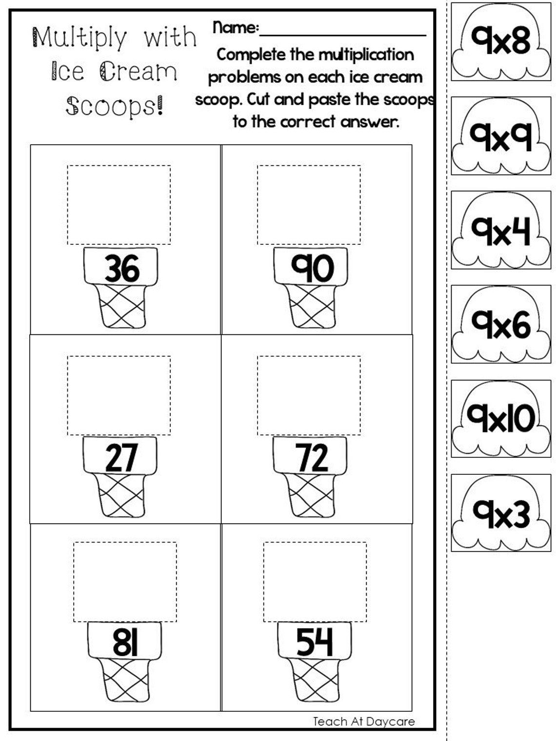 12 Printable Multiplication Scoops Worksheets. Numbers 1-12. | Etsy