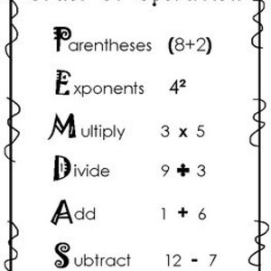 2 Printable Order of Operation Wall Charts. PEMDAS Algebra Classroom ...