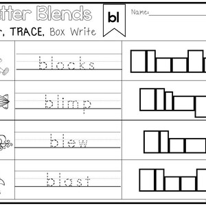 40 Printable Blends Color, Trace, and Box Write Worksheets ...