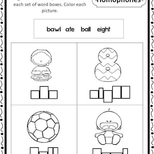 10 Printable Homonyms and Homophones Box Write Worksheets. 1st-2nd ...
