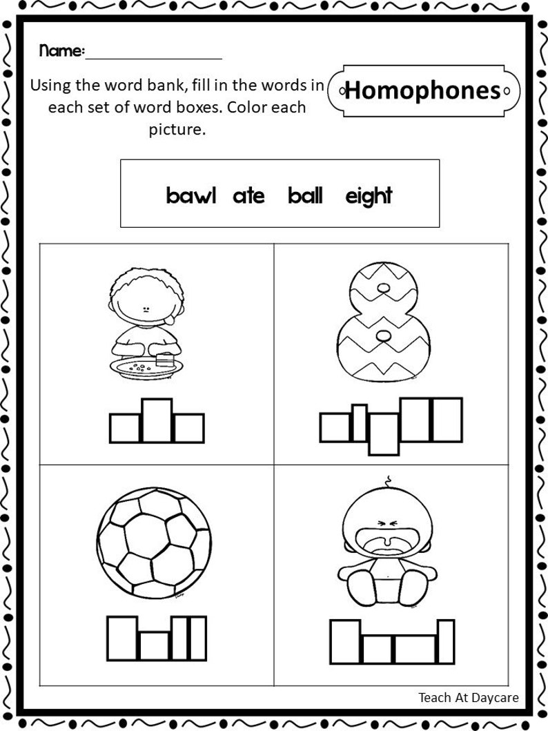 10 Printable Homonyms and Homophones Box Write Worksheets. | Etsy