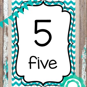 20 Printable Rustic and Teal Themed Numbers Posters. Numbers 1-20 ...