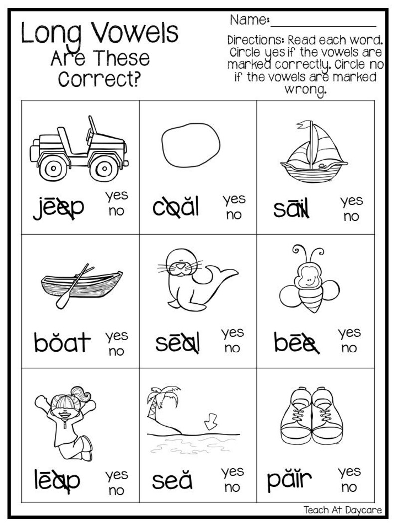 10 Printable Long Vowel Words Worksheets. 1st-2nd Grade ELA - Etsy