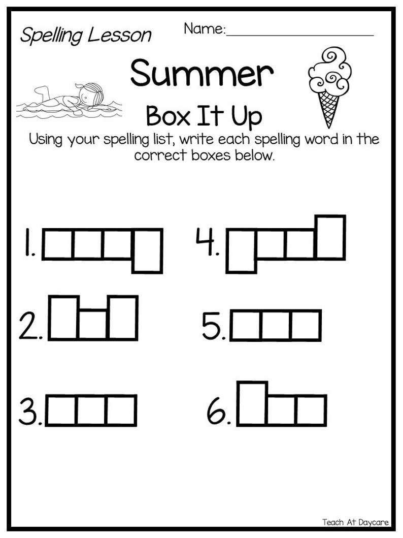 Kindergarten Summer Themed Words Spelling Unit. Single Week ...