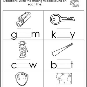 10 Printable Middle Sounds Worksheets. Preschool-1st Grade Phonics and ...