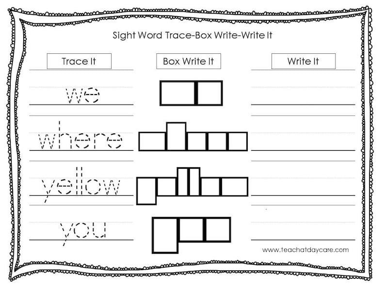 10 Printable Dolch Pre-primer Sight Words Trace It Box Write | Etsy