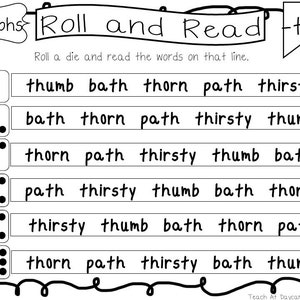 10 Printable Digraphs Roll and Read Worksheets. Kindergarten-2nd Grade ...
