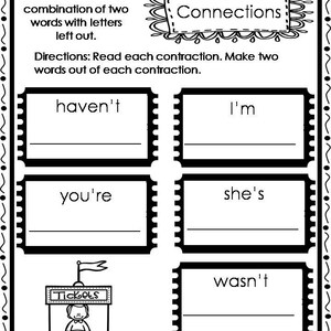 10 Printable Contractions Worksheets. 1st-2nd Grade ELA Worksheets. - Etsy