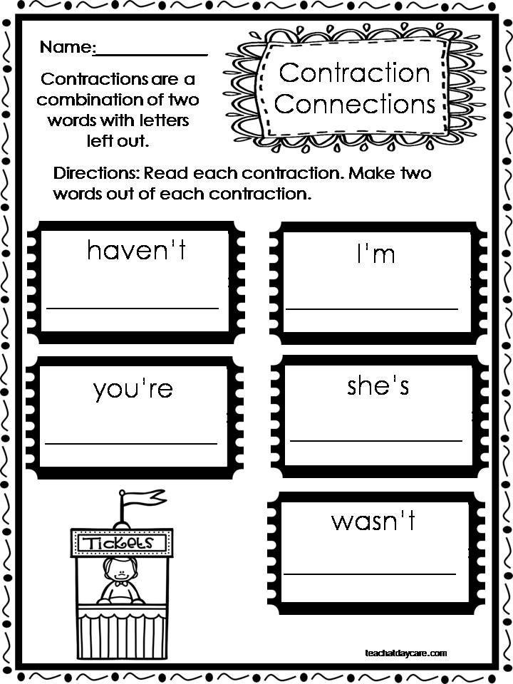 10 Printable Contractions Worksheets. 1st-2nd Grade ELA - Etsy Canada