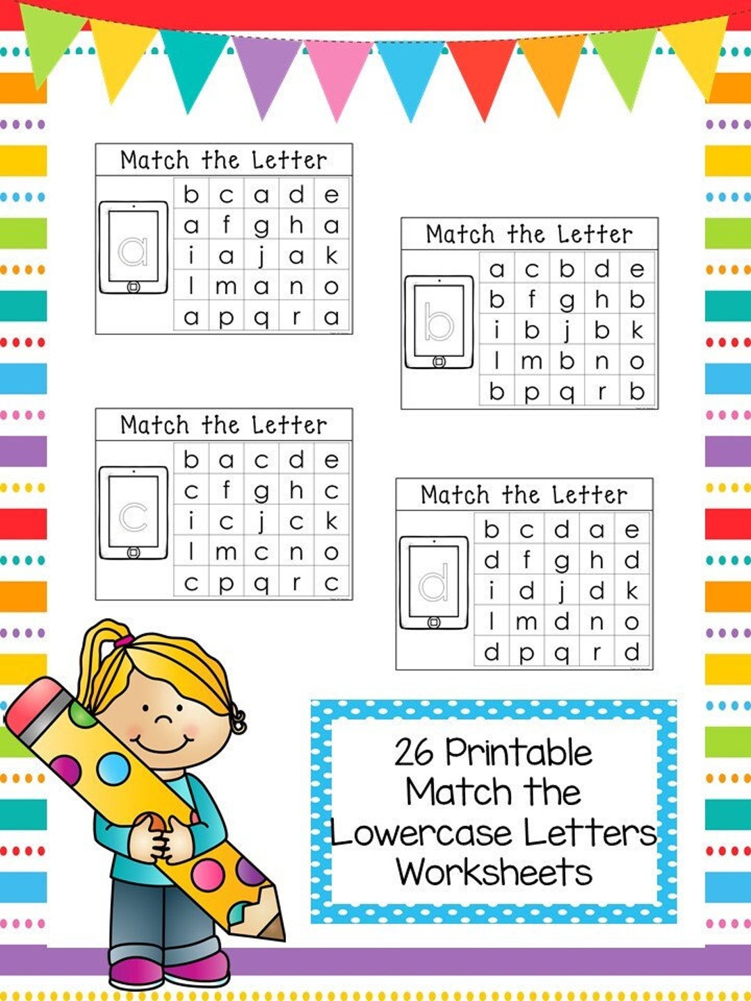 Lowercase Match the Letter Worksheets Work Mats. Preschool-kindergarten ...