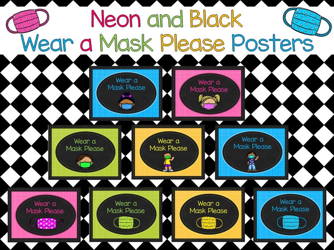 Neon "wear a Mask Please" Poster Set (PDF) - Etsy