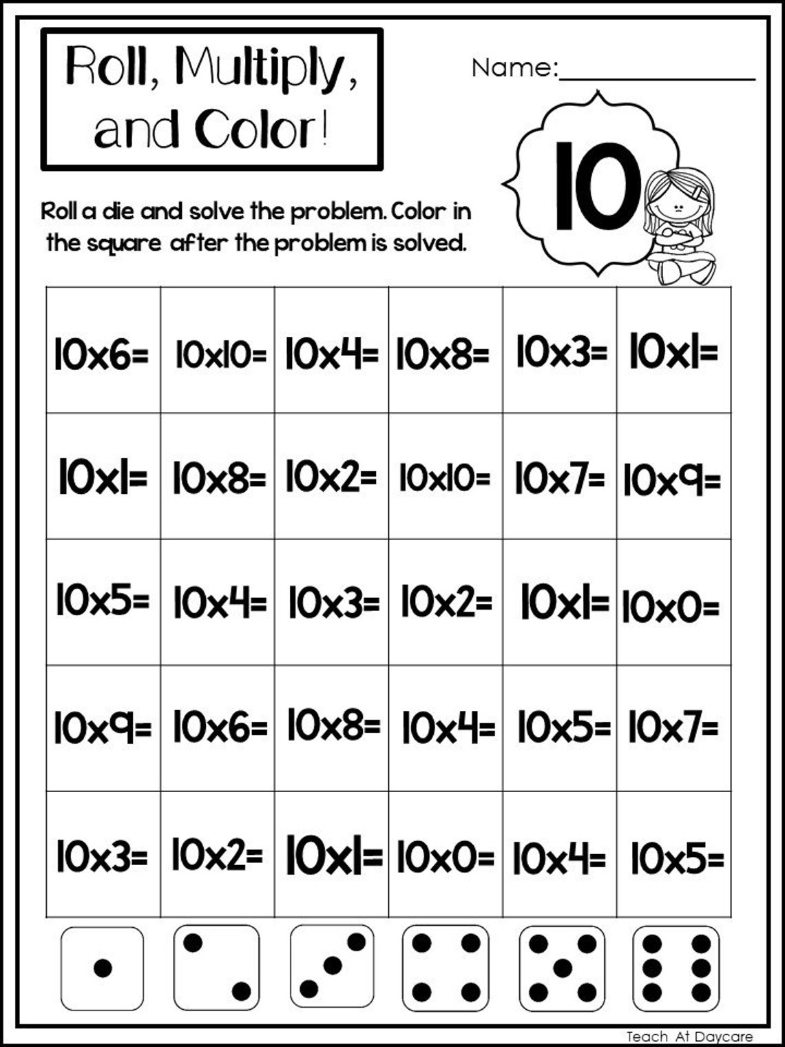 12 Printable Roll Multiply and Color Worksheets. Numbers - Etsy