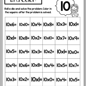 12 Printable Roll, Multiply, and Color Worksheets. Numbers 1-12. 1st ...