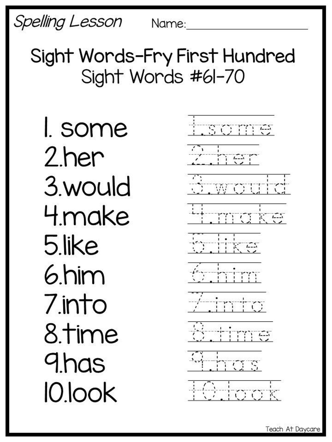 Fry Sight Words Spelling Unit 61-70 (PDF Pattern) - Etsy