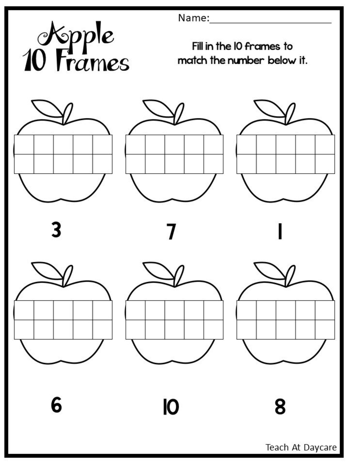 12 Printable Apple Ten Frame Worksheets. - Etsy