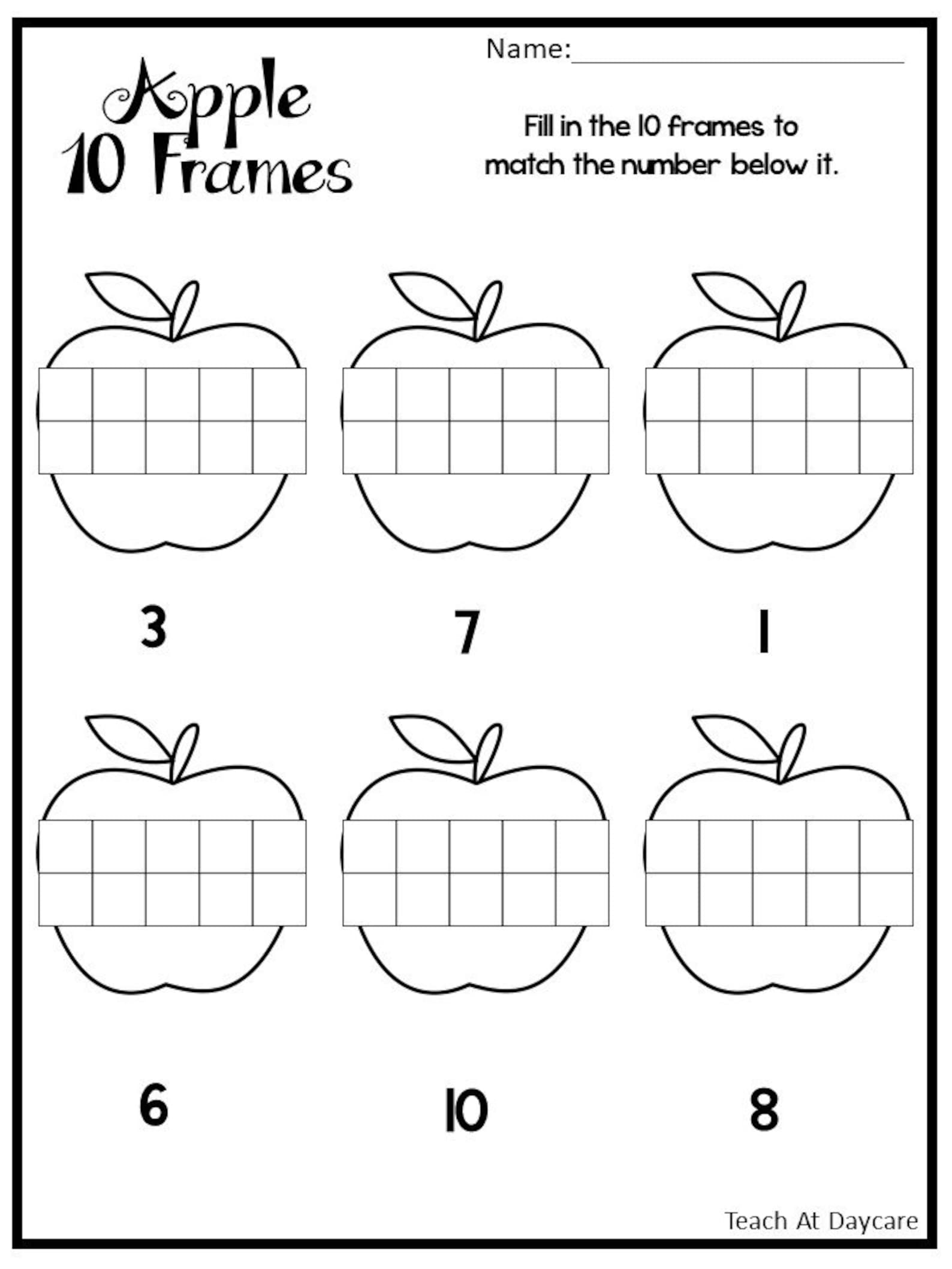 12 Printable Apple Ten Frame Worksheets. - Etsy