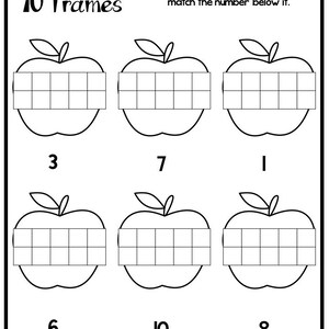 12 Printable Apple Ten Frame Worksheets. Preschool-kindergarten Numbers ...