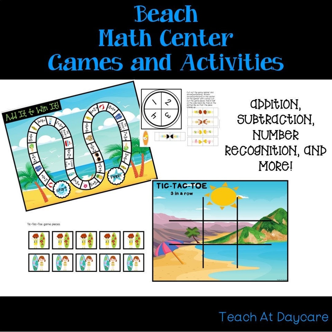 10 Printable Beach Themed Kindergarten Math Center Games and Activities ...