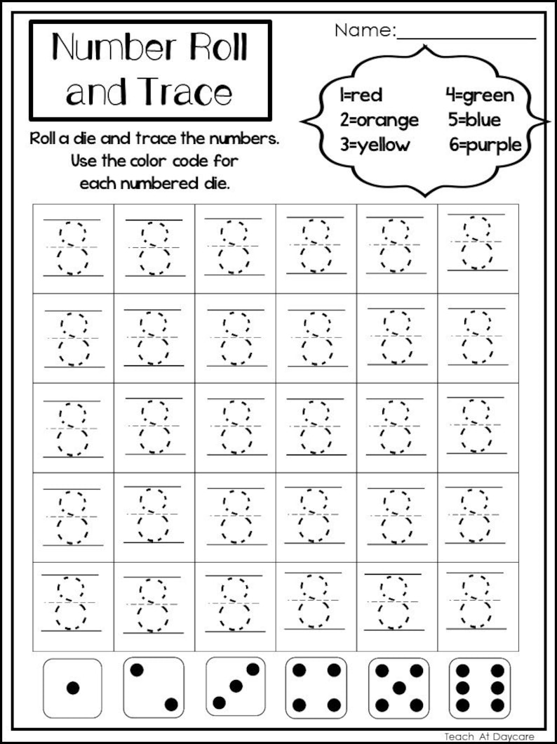 Number Roll and Trace Worksheets 0-20 (printable) - Etsy