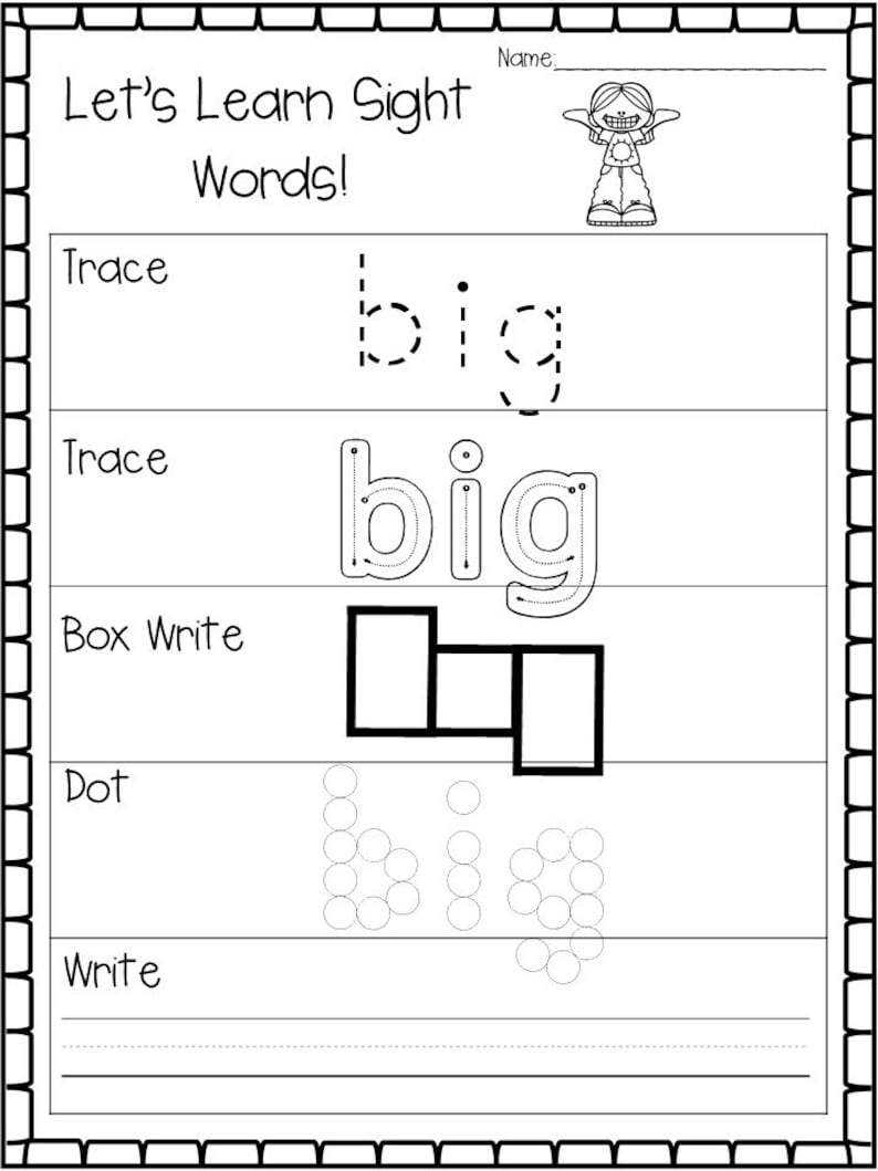 40 Printable Let's Learn Sight Words Dolch Pre-primer Worksheets ...