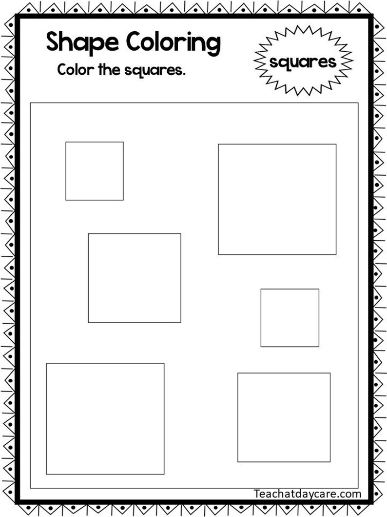 12 Color the Shapes Preschool and Kindergarten Worksheets. - Etsy