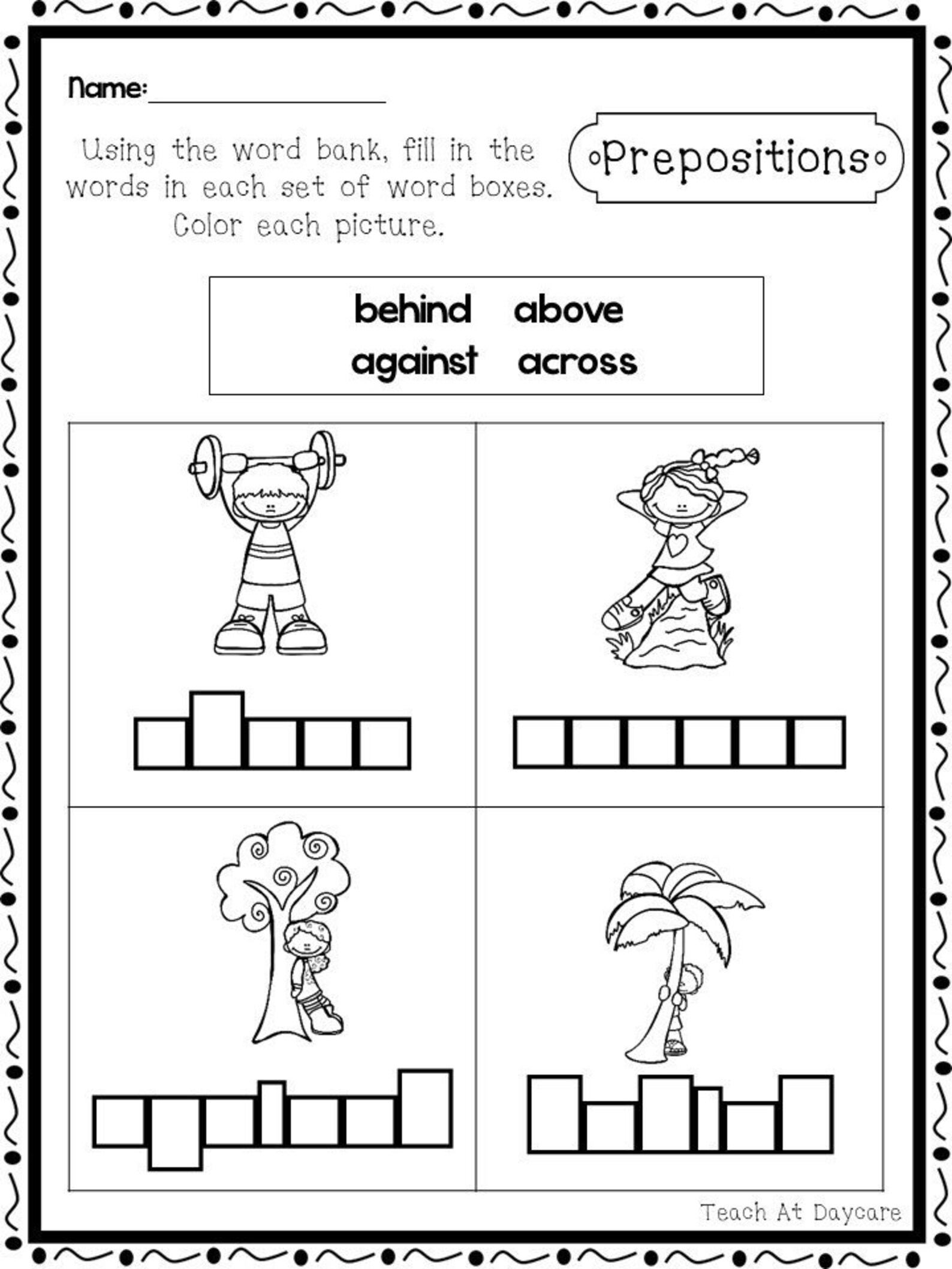 9 Printable Prepositions Box Writing and Tracing Worksheets. 1st-3rd ...