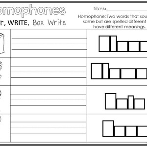 14 Printable Homophones Color, Trace, Box Write Worksheets. 1st-2nd ...