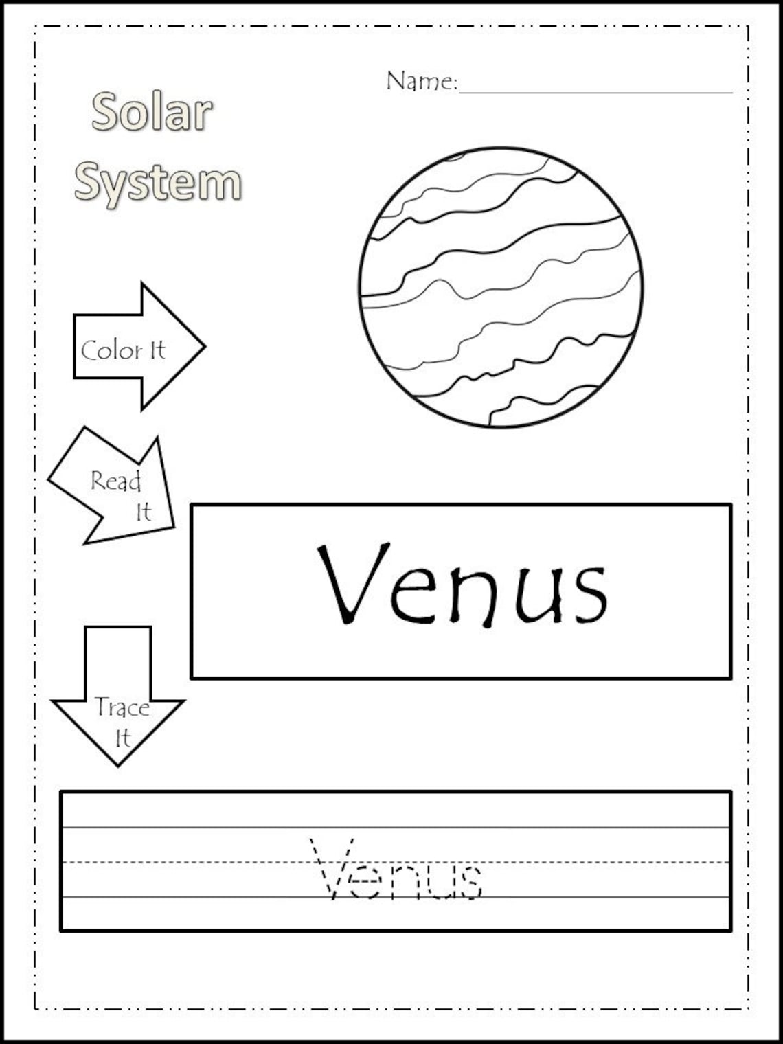 16 Solar System Planets Color Read Trace Write Worksheets. Preschool ...