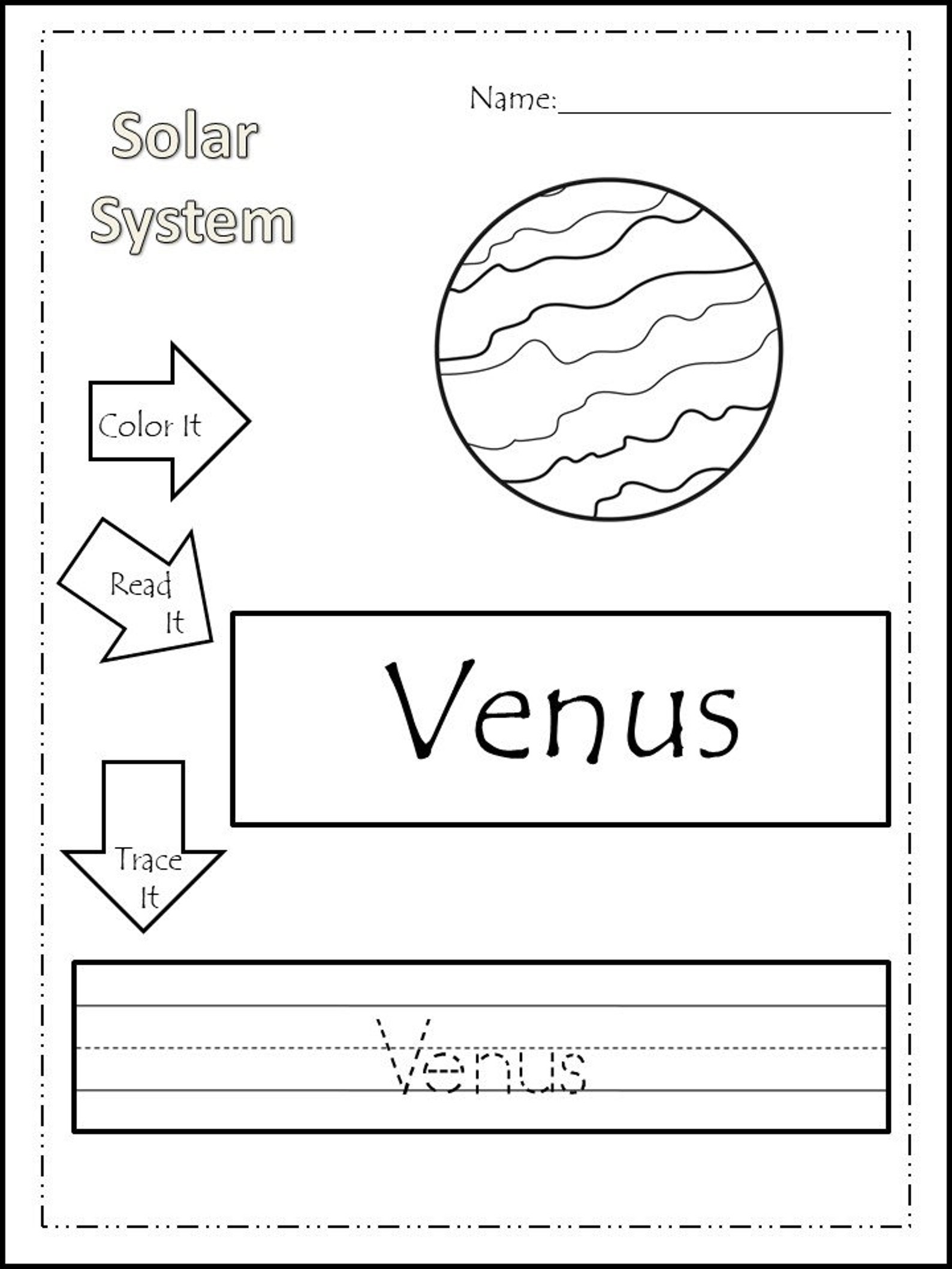 16 Solar System Planets Color Read Trace Write Worksheets. Preschool ...