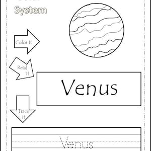 16 Solar System Planets Color Read Trace Write Worksheets. Preschool ...